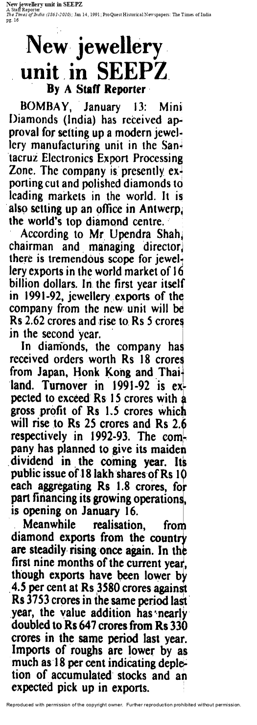 News Cutouts | SEEPZ SPECIAL ECONOMIC ZONE